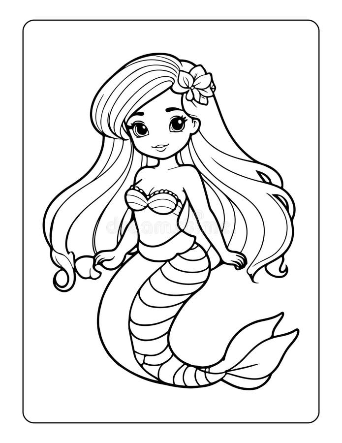 A Cute Mermaid Coloring Pages for Kids Stock Illustration ...