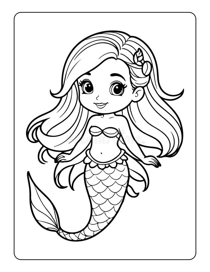 A Cute Mermaid Coloring Pages for Kids Stock Illustration ...