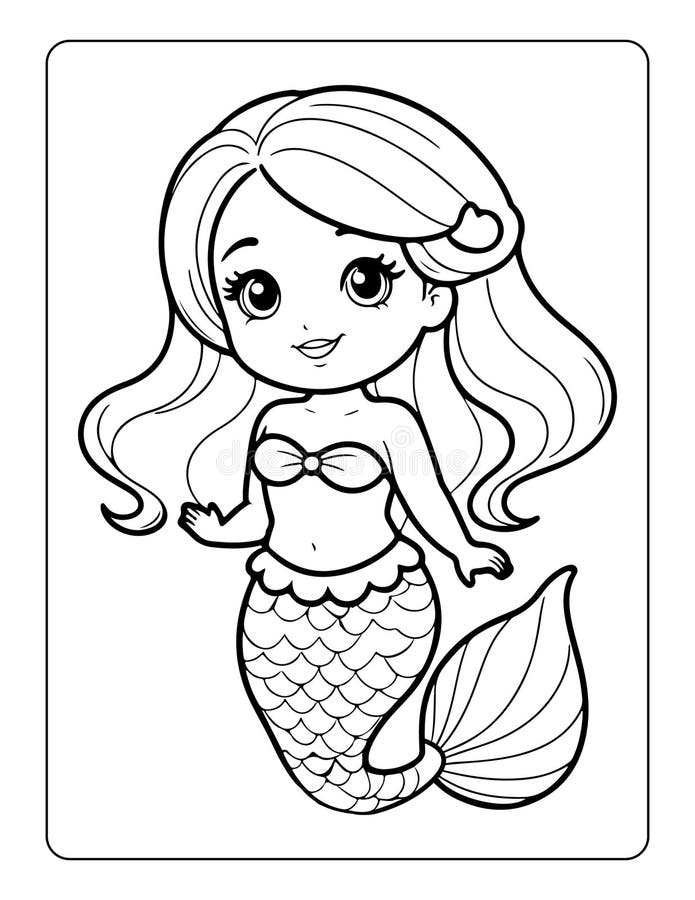 A Cute Mermaid Coloring Pages for Kids Stock Illustration ...