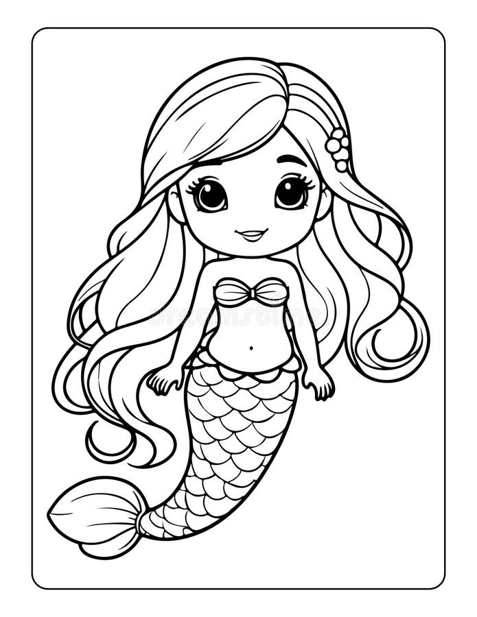 A Cute Mermaid Coloring Pages for Kids Stock Illustration ...