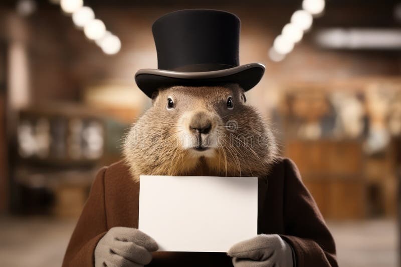 Marmot in Coat and Hat with White Sheet of Paper in His Hands. AI ...