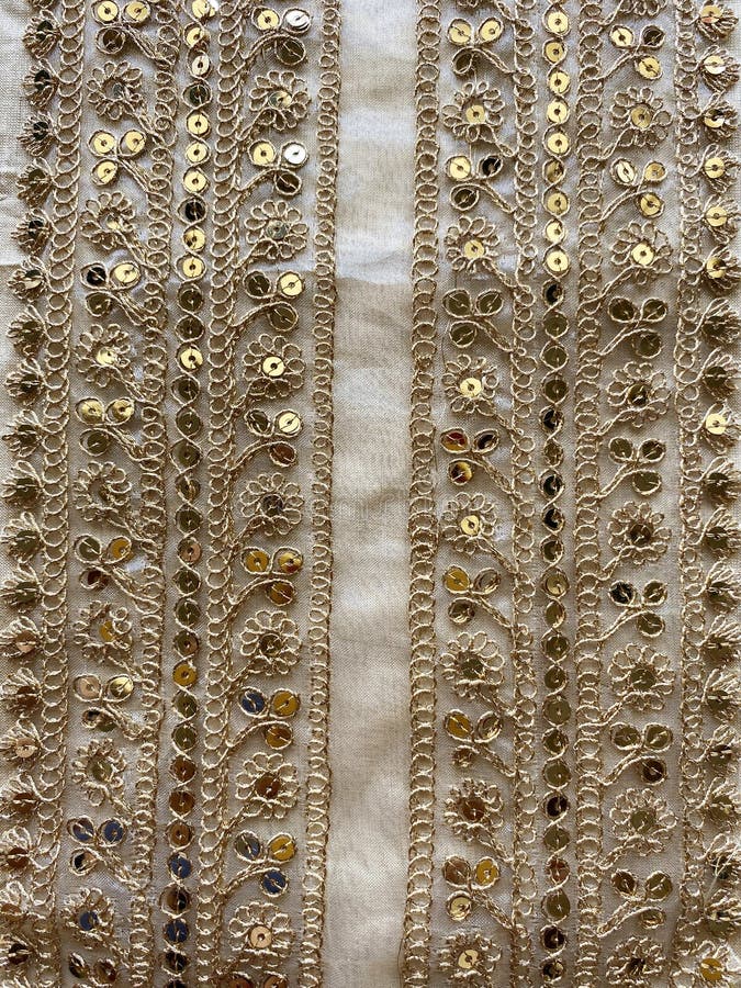 Intricate Marodi Golden Thread Hand Embroidered Floral Border with ...