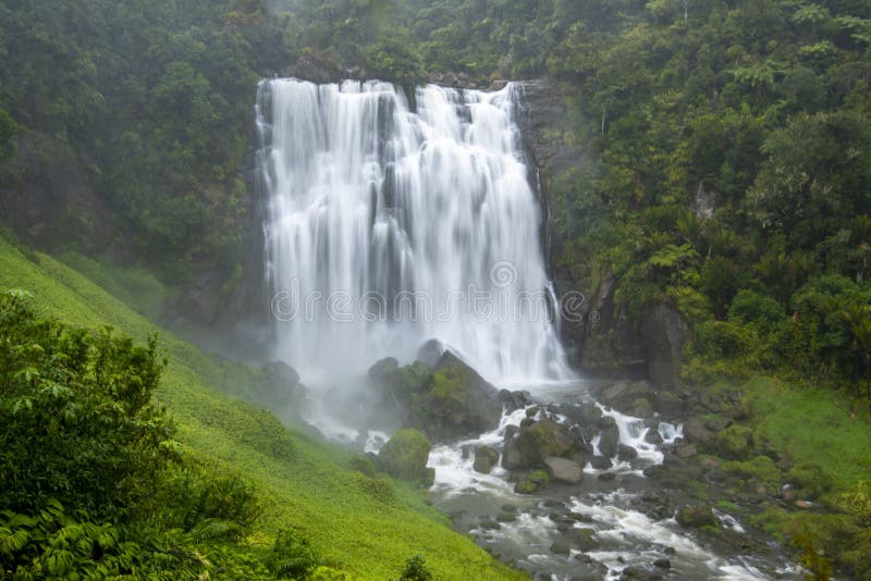 Marokopa Falls stock photo. Image of zealand, meadow - 329207800