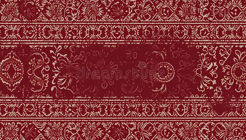 Maroon Background with Floral and Geometric Patterns in a Repeating ...