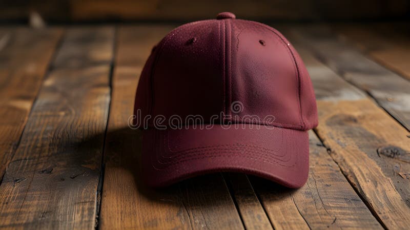 Maroon Baseball Cap on Rustic Wooden Surface Stock Illustration ...