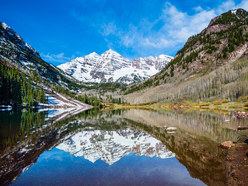 Maroon Bells Peak at Maroon Lake Stock Photo - Image of elevation ...