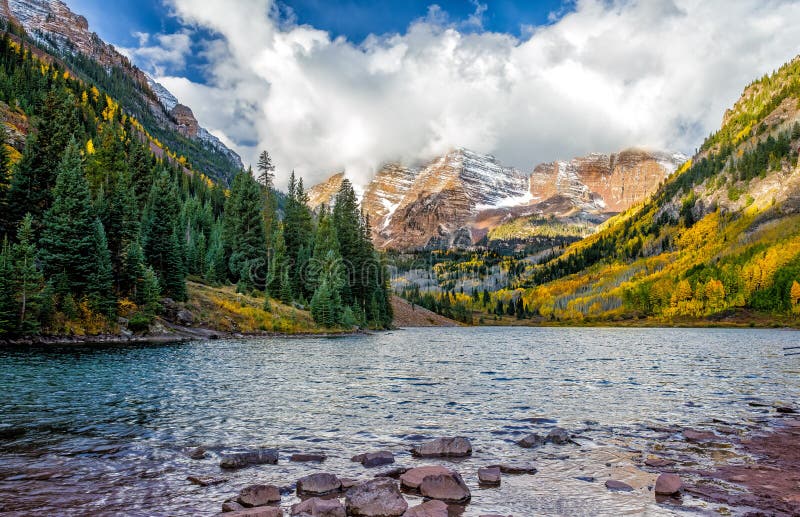 Maroon bells during fall stock image. Image of landscape - 116010533