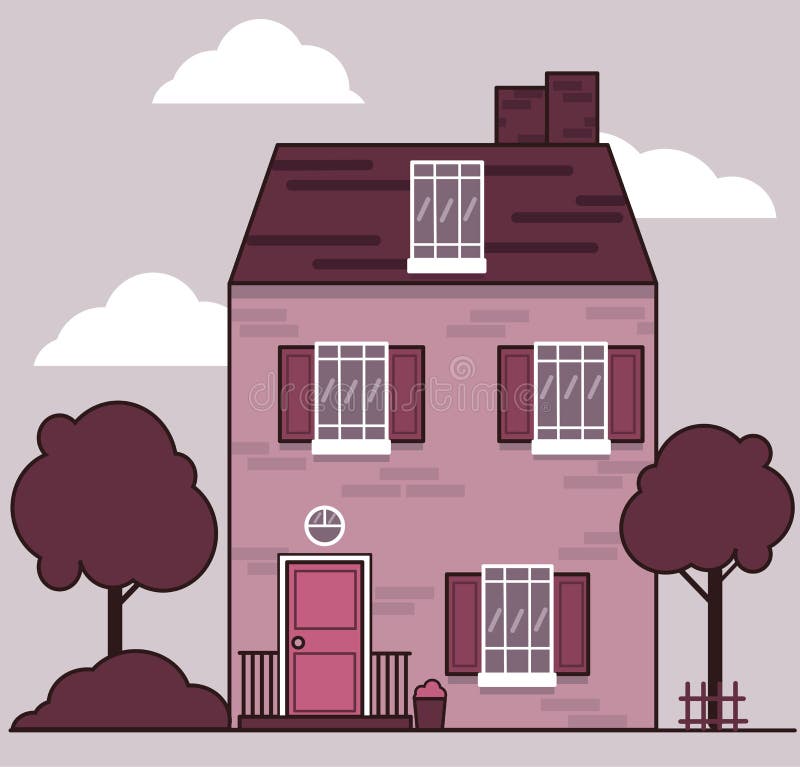 Maroon building stock vector. Illustration of bushes - 133456327