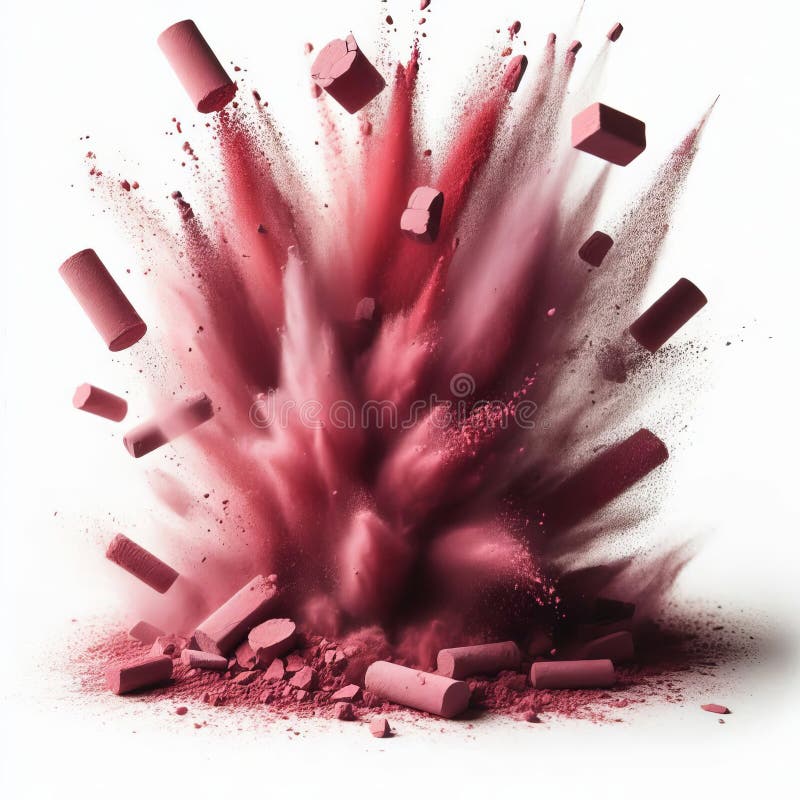 Maroon Chalk Pieces and Dust Flying, Exploding in a Ri Stock ...