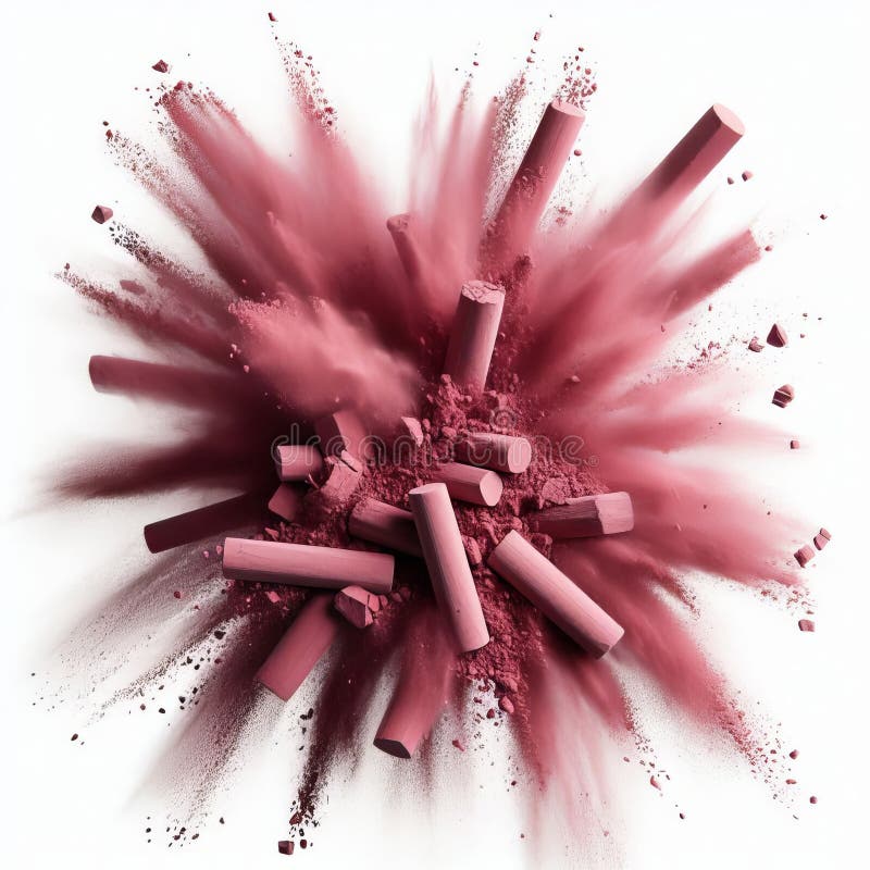 Maroon Chalk Pieces and Dust Flying, Exploding in a Ri Stock ...