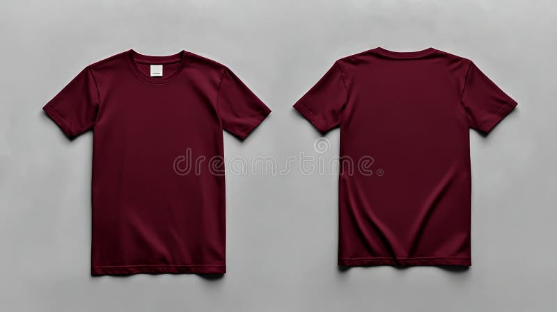 Maroon-colored T-shirt Template, Front and Back View Mockup on a Grey ...