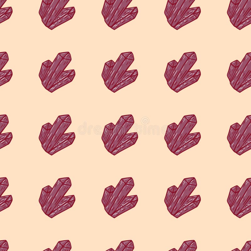 Maroon Crystals Seamless Hand Drawn Pattern. Light Orange Background ...