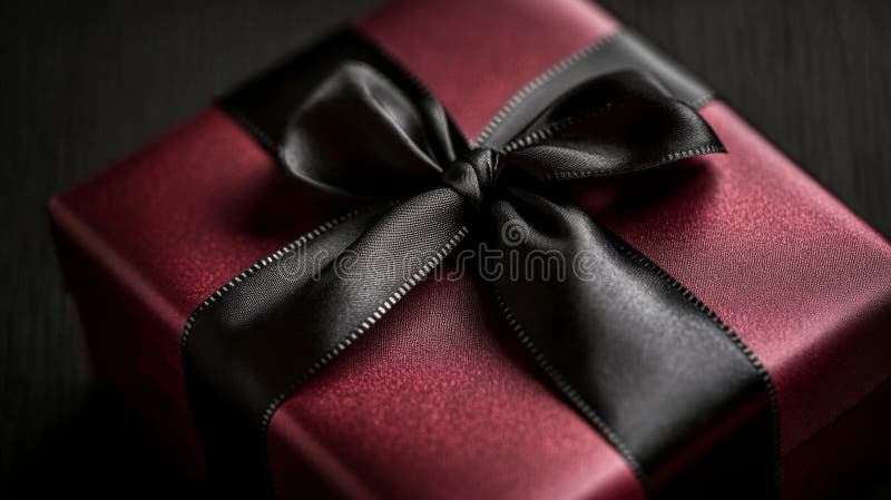 A Maroon Gift Box with a Black Ribbon Bow Stock Illustration ...