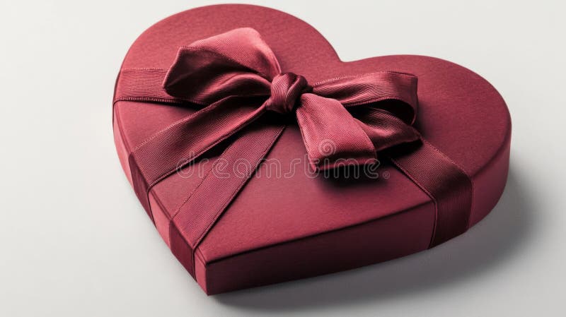 A Maroon Heart-shaped Box with a Satin Ribbon Bow Stock Illustration ...