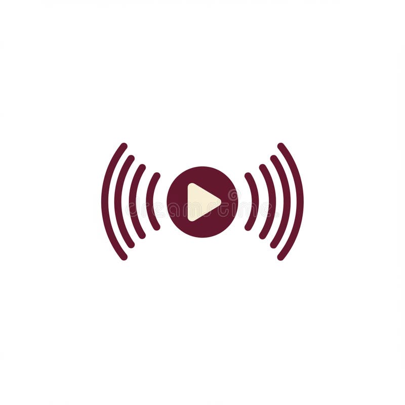 Maroon Play Button Icon at the Center, with Three Semi-circular Waves ...