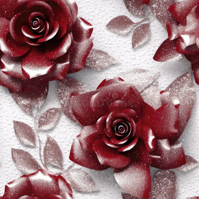 Maroon Rose Flowers Glitter White Background Tile Seamless Background ...