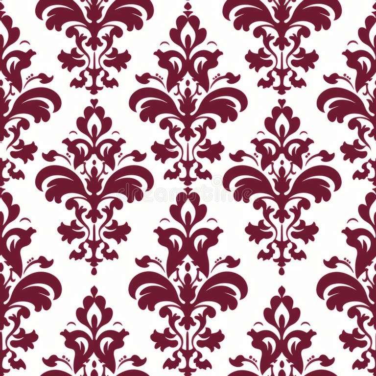 Elegant Maroon and White Damask Pattern with Intricate Woodcut Designs ...