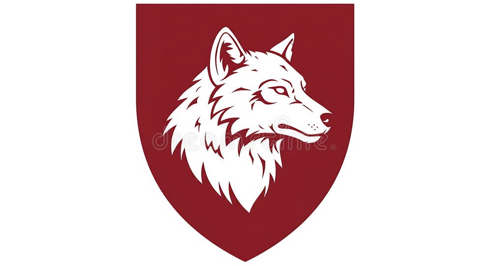 A Maroon Shield Features a Stylized White Wolf Head Profile Facing ...