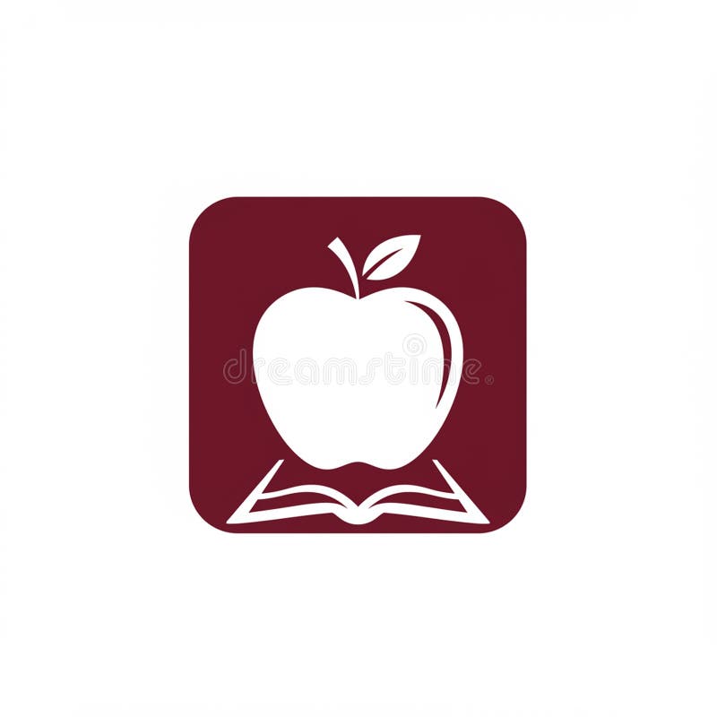 A Maroon Square with a White Silhouette of an Apple Atop an Open Book ...