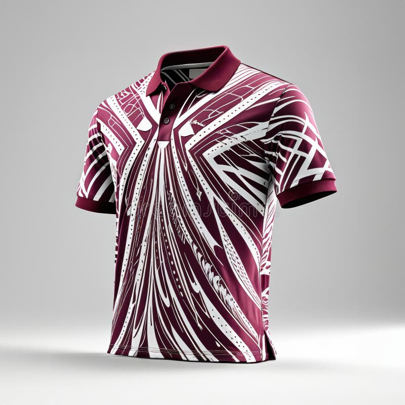 Maroon and White Abstract Pattern Polo Shirt Mockup. Stock Illustration ...