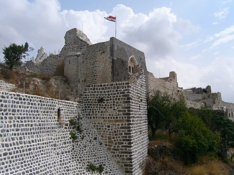 Marqab Castle in Syria with a Flag at the Top Stock Photo - Image of ...