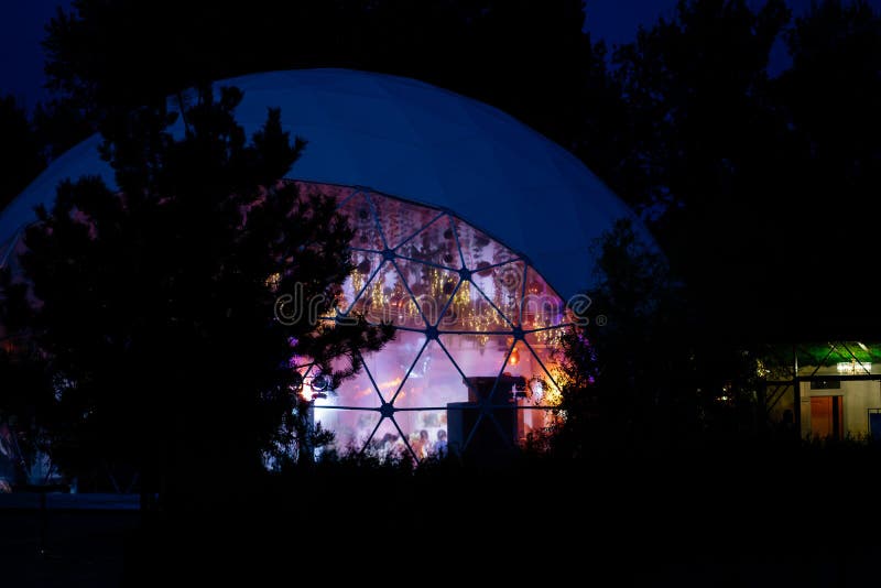 Marquee for Event in Park at Night. Evening Light Stock Image - Image ...