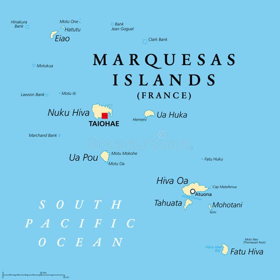 Marquesas Islands, Island Group in French Polynesia, Political Map ...