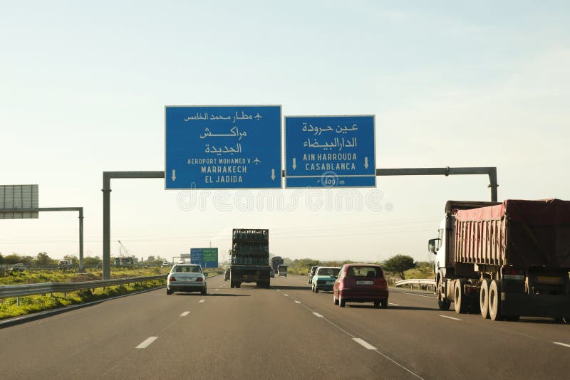 Marrakech & Casablanca Road Signs - Morocco Editorial Image - Image of ...