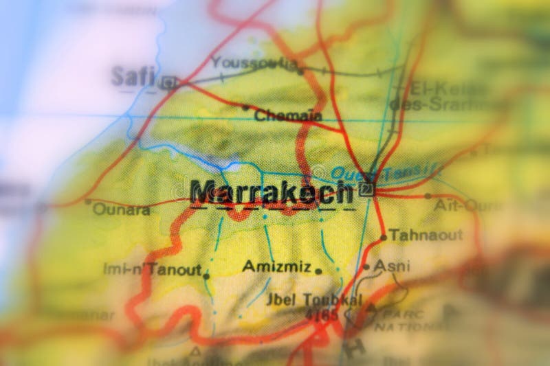 City of Marrakech on a map stock image. Image of educational - 136990963