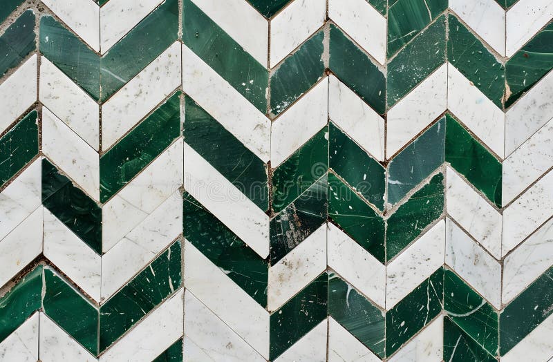 Marrakech Herringbone Tile Pattern in Green and White Stock ...