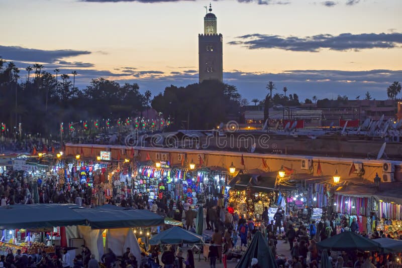 Marrakech night view editorial stock photo. Image of market - 88697383