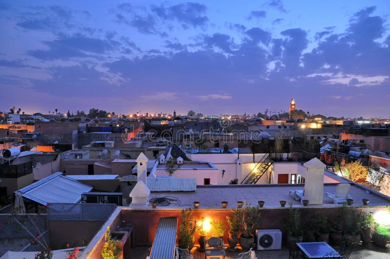 Marrakech rooftops at dusk stock image. Image of arab - 40600693