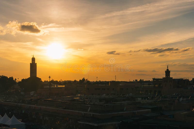 Marrakech at sunset editorial stock photo. Image of structure - 262827963