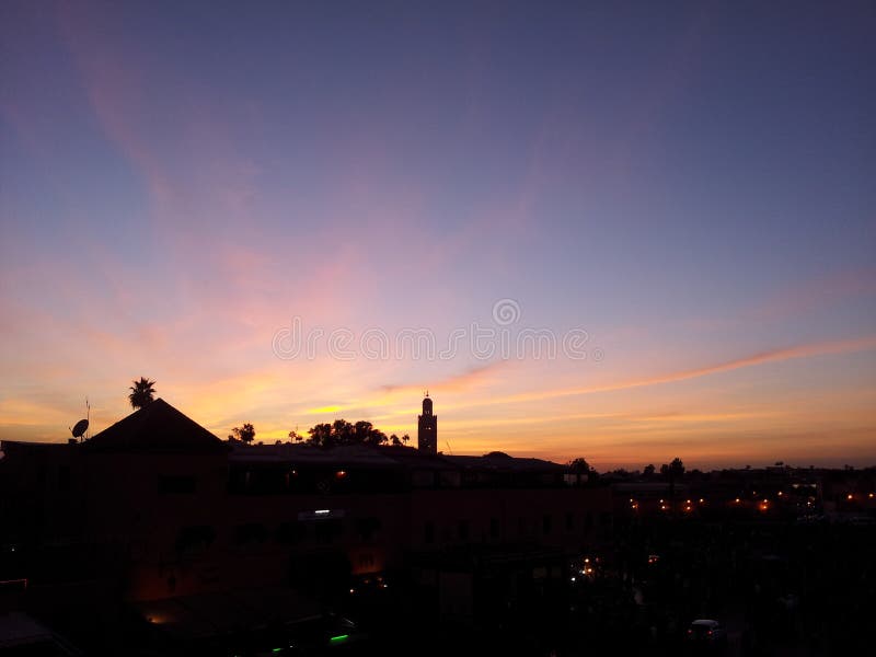 Marrakech sunset stock image. Image of sunset, palm, city - 46276095