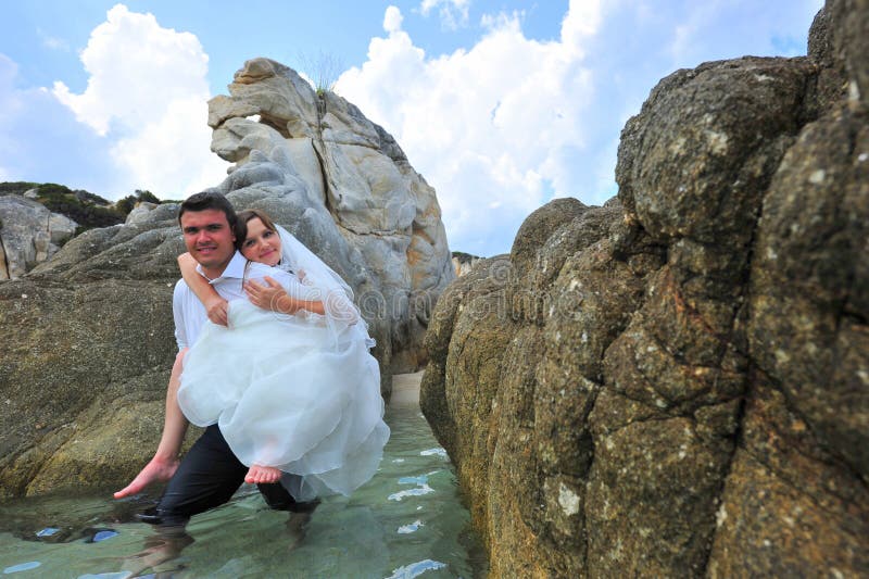 Marriage Back Ride - Couple Portrait Stock Image - Image of groom ...