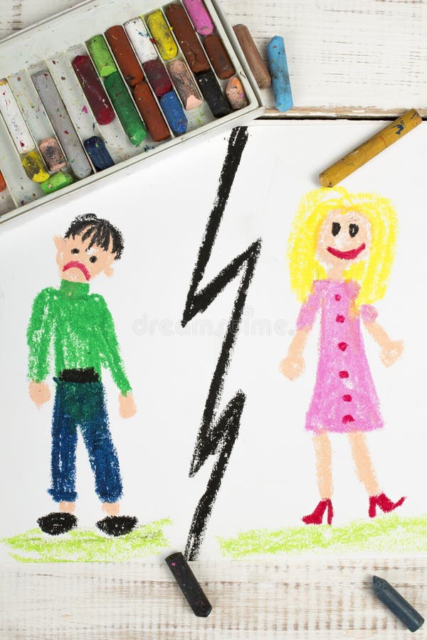 Marriage Couple Drawing on Chalk Board Divorce Break Up Smudged Stock ...