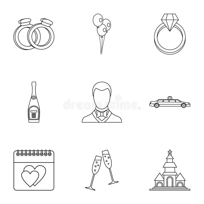 Marriage Ceremony Icons Set, Outline Style Stock Vector - Illustration ...