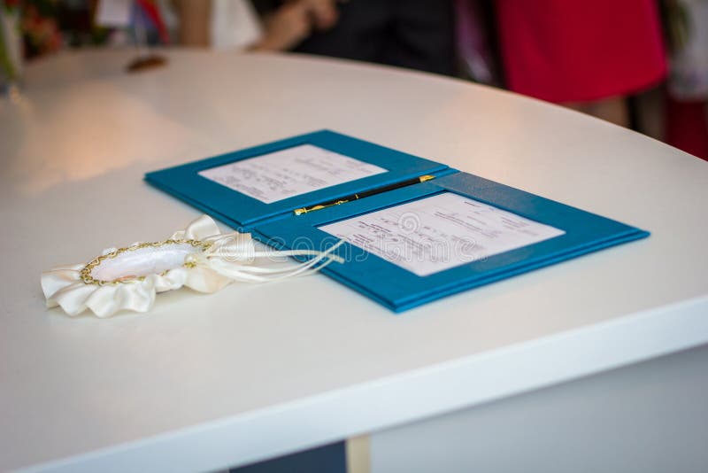 The Marriage Certificate is on the Table Stock Photo - Image of family ...
