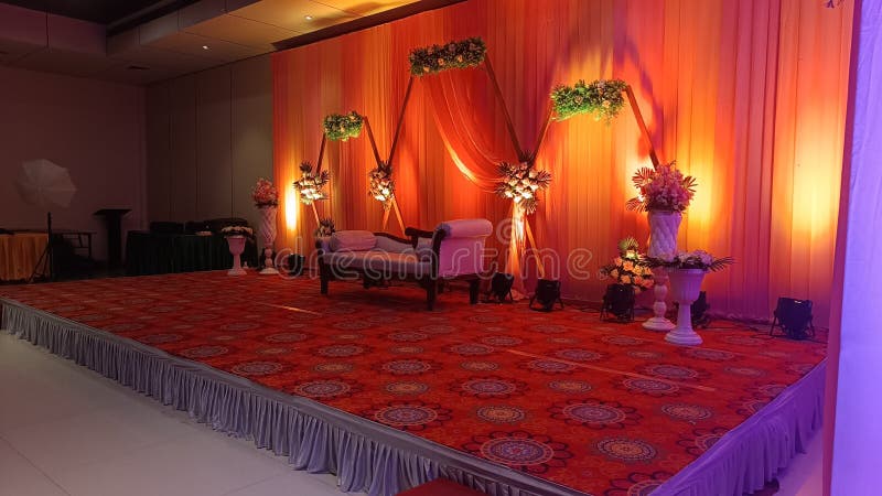 Marriage Decorations in Red and Orange Light Effect Editorial Stock ...