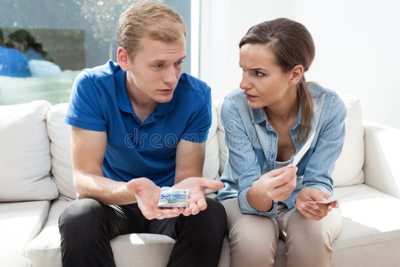Financial Problem in Young Marriage Stock Photo - Image of couch ...