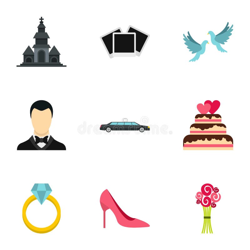 Marriage Icons Set, Flat Style Stock Vector - Illustration of design ...