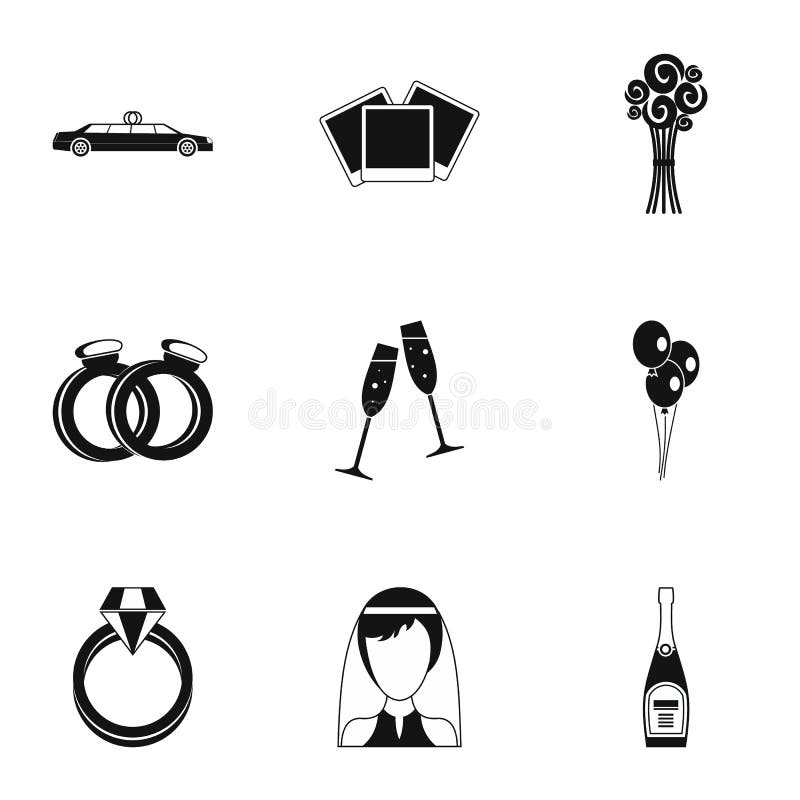 Marriage Icons Set, Simple Style Stock Vector - Illustration of ...