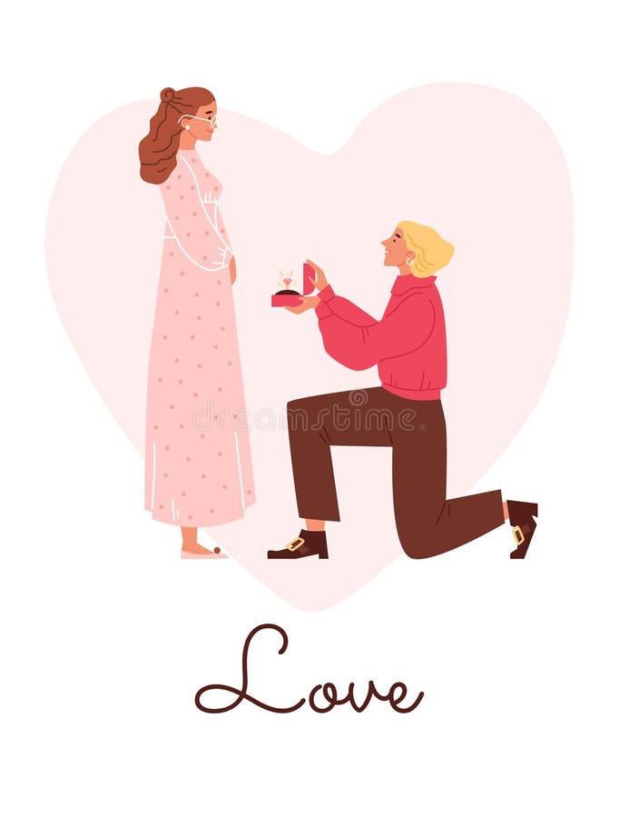 Old Man on Knee Marriage Proposal with Beautiful Ring Flat Style ...