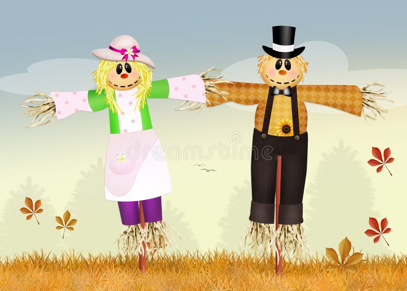 Marriage of scarecrows stock illustration. Illustration of meadow ...