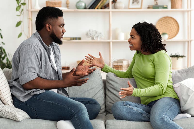 Married Black Couple Quarreling at Home, Shouting and Blaming Each ...