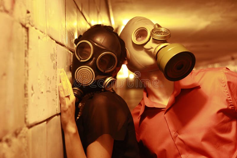 Married Couple in Gas Masks in a Tunnel Stock Image - Image of survival ...