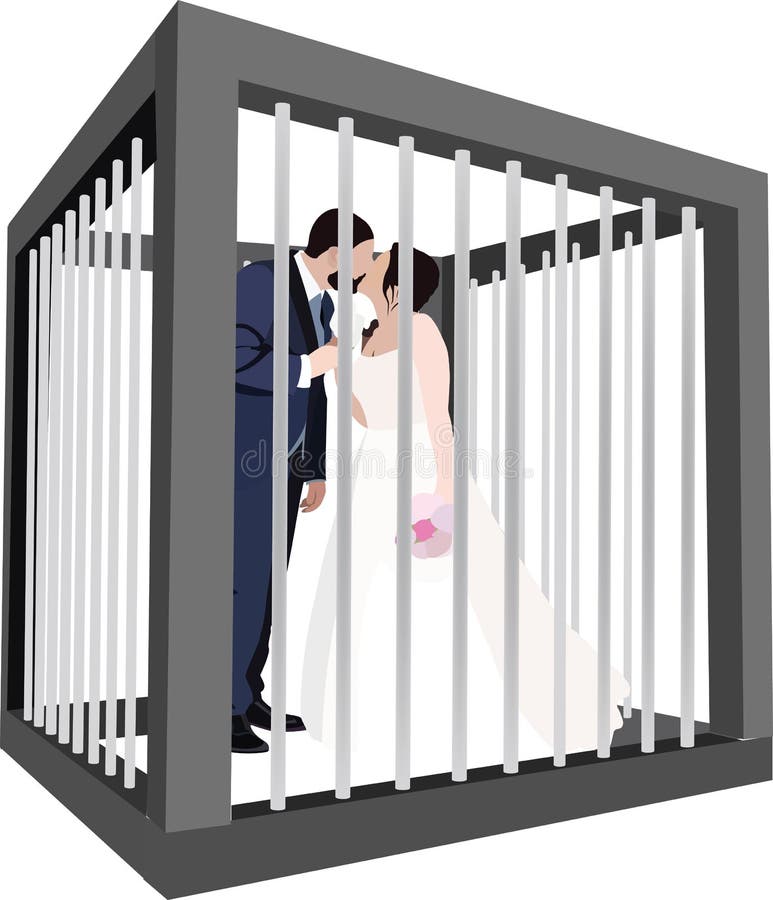 Couple Locked in Family House As Prison or Cage, Vector Cartoon Stick ...