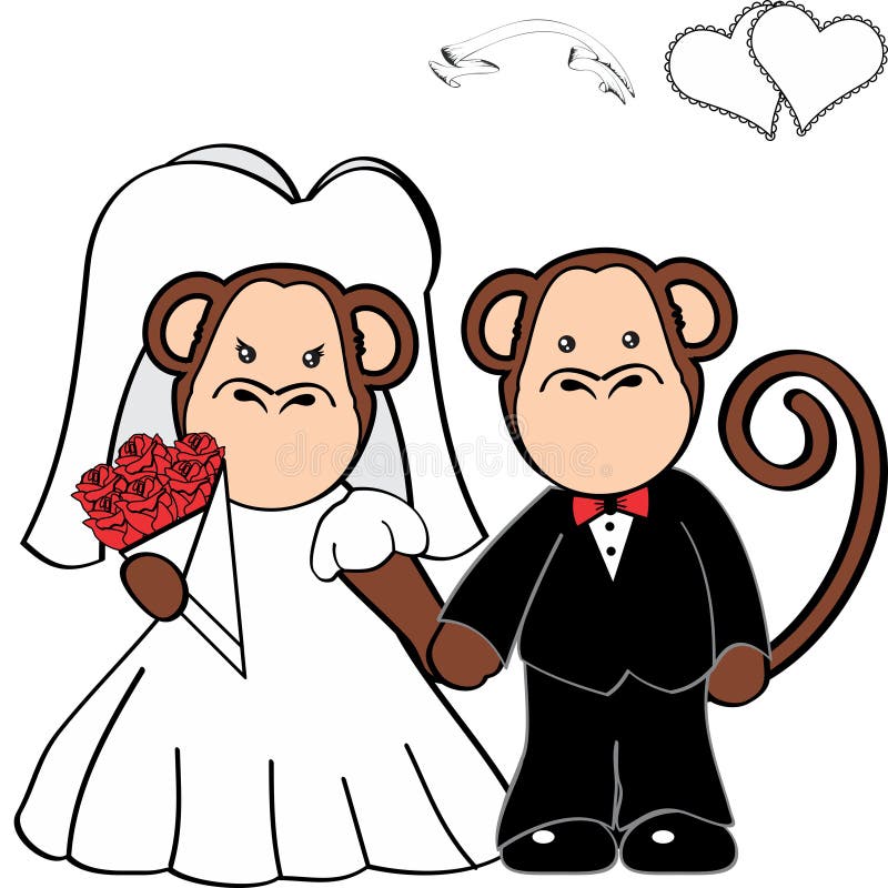 Married Monkey Couple Cartoon Set Pack Stock Vector - Illustration of ...