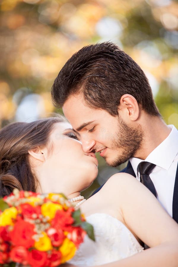 Married Young Couple Posing in Wedding Photo Stock Photo - Image of ...