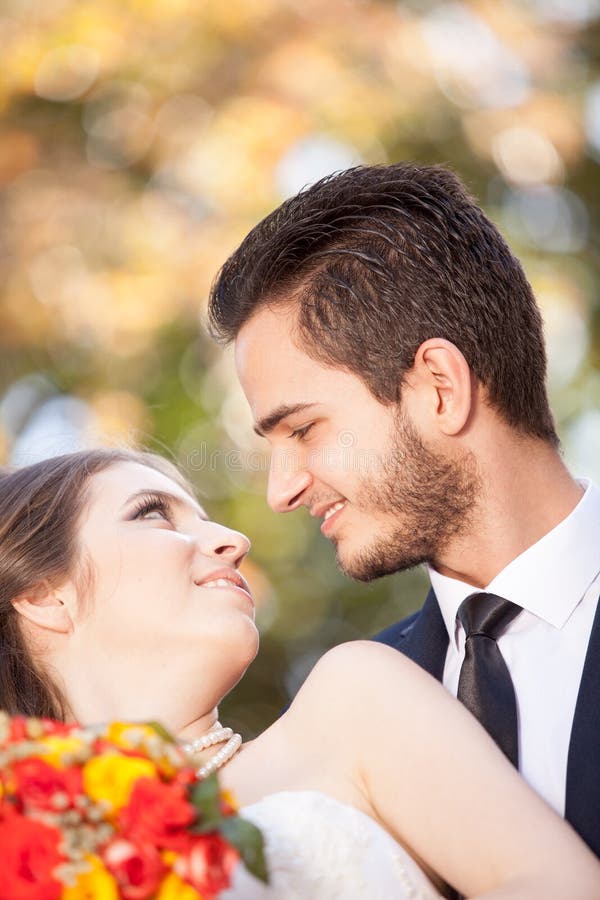 Just Married Husband and Wife Taking Wedding Photo Stock Image - Image ...
